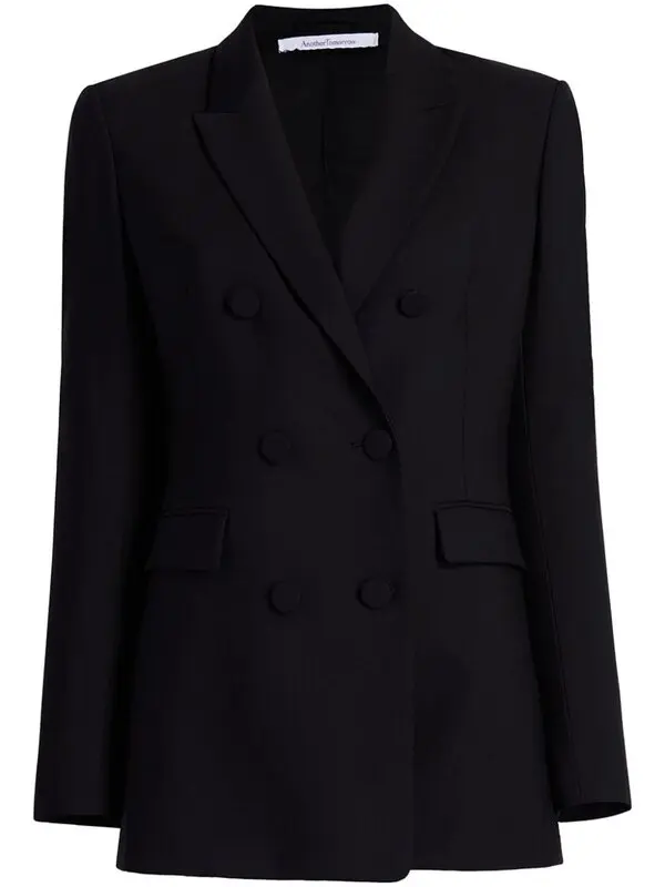 Another Tomorrow Double-breasted Merino Wool Blazer - Black