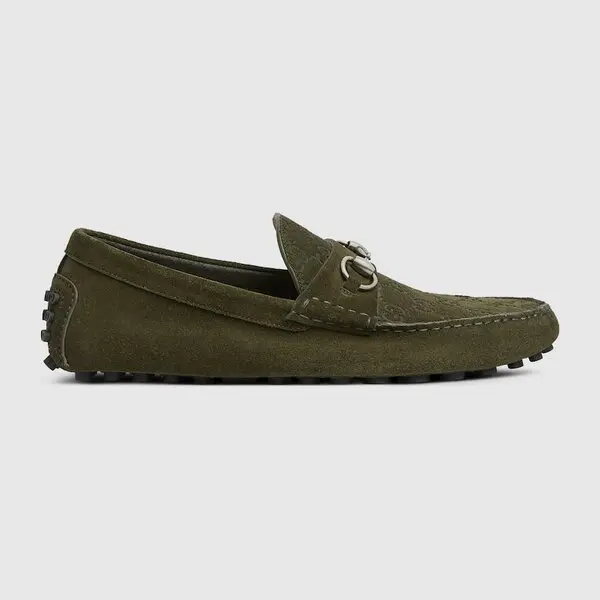 Gucci Horsebit Suede Drivers - Green