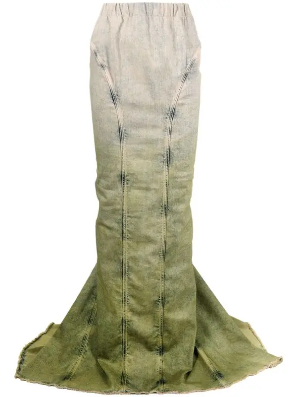 MONCLER + RICK OWENS Gradient-effect Denim Maxi Skirt