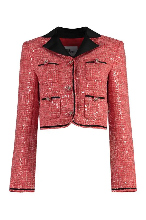 Buy SELF-PORTRAIT Tweed Jacket - Red At 33% Off | Editorialist
