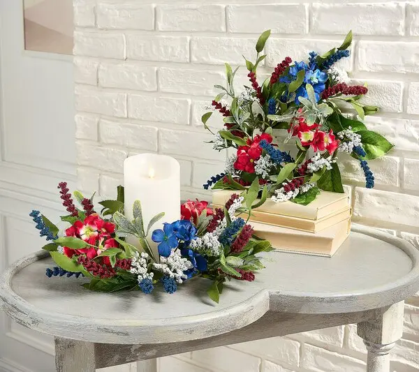 VALERIE PARR HILL As Is S/2 Red White & Blue Hydrangea Candle Rings- Valerie