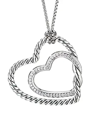 David Yurman Sterling Continuance Heart Necklace With Pave Diamonds, 18 ...
