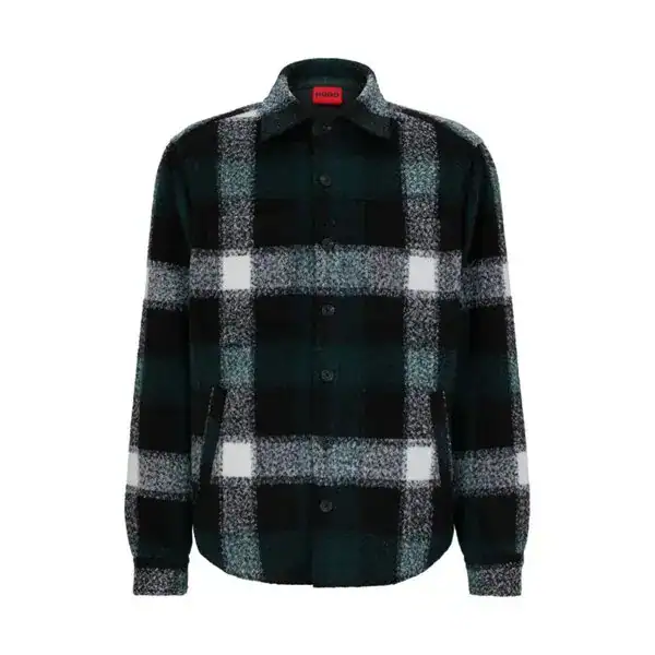 Buy Hugo Boss Oversizefit Overshirt With Boucl Check And Kent Collar ...