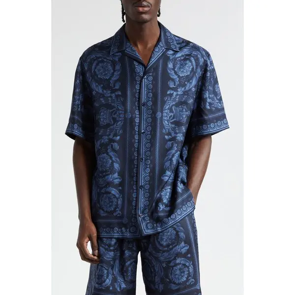 Versace Barocco Print Silk Button-up Shirt