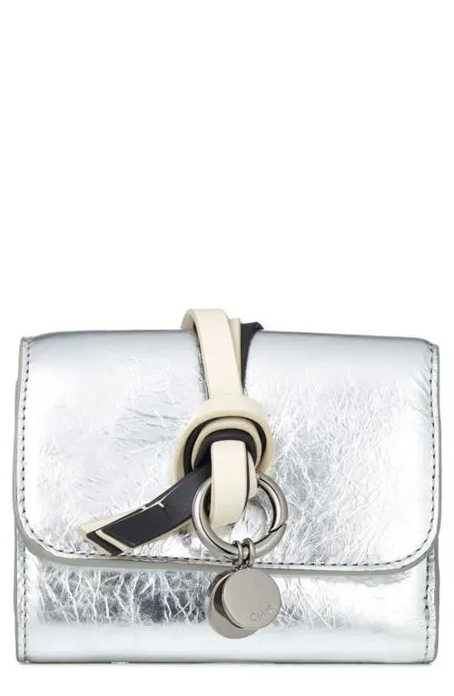 Chloé Alphabet Metallic Leather Card Case - Silver | Editorialist