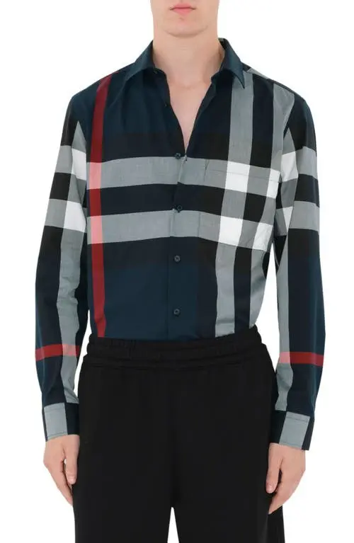 Burberry Somerton Slim Fit Check Cotton Poplin Button-up Shirt