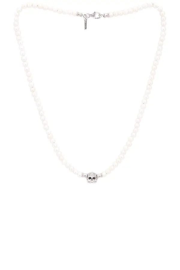Emanuele Bicocchi Pearl Necklace With Skull Charm - White