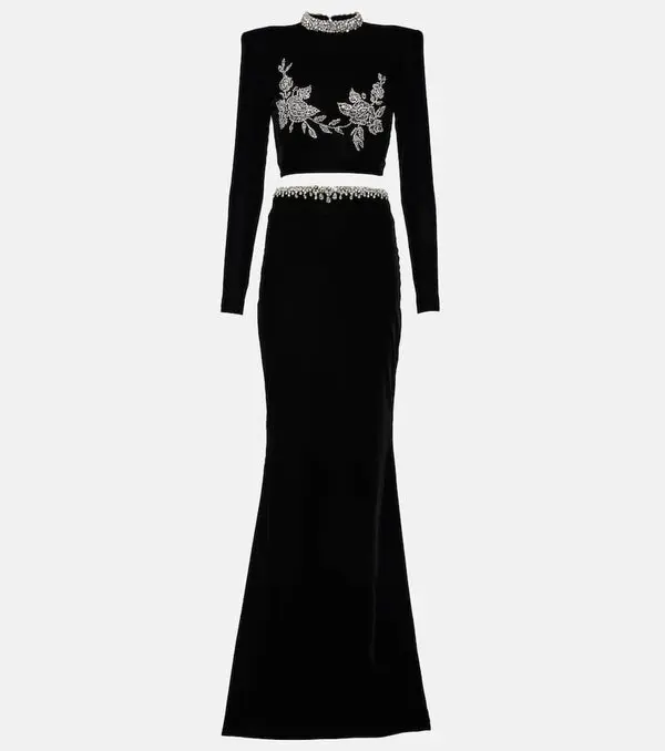 MISS SOHEE Embroidered Crop Top And Maxi Skirt