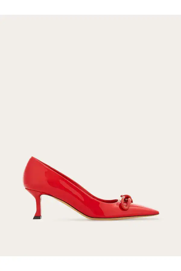 Ferragamo Kitten Heel Pump With Asymmetric Bow Red Editorialist