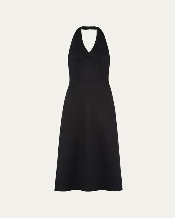 Prada Halterneck Cashmere Fit And Flare Midi Dress - Nero