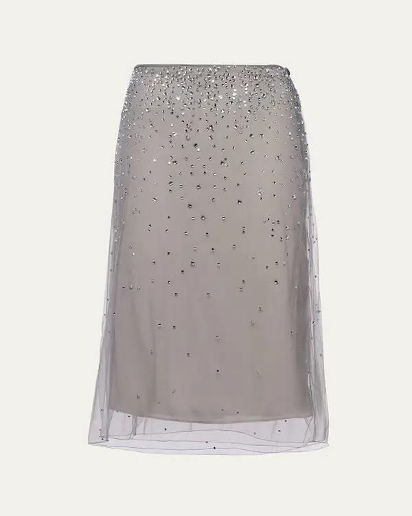 Prada Crystal-studded Tulle Midi Skirt