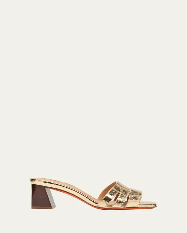 Santoni Venere Block-heel Mule Sandals - Gold