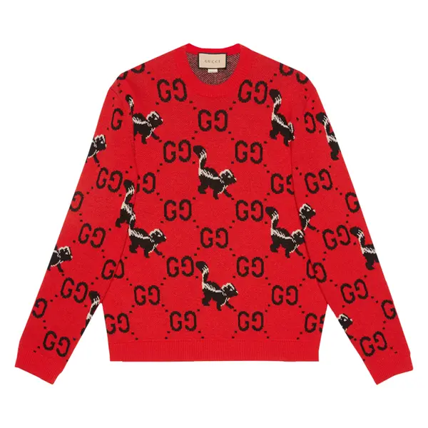 Gucci Gg And Skunk Wool Knit Sweater - Red