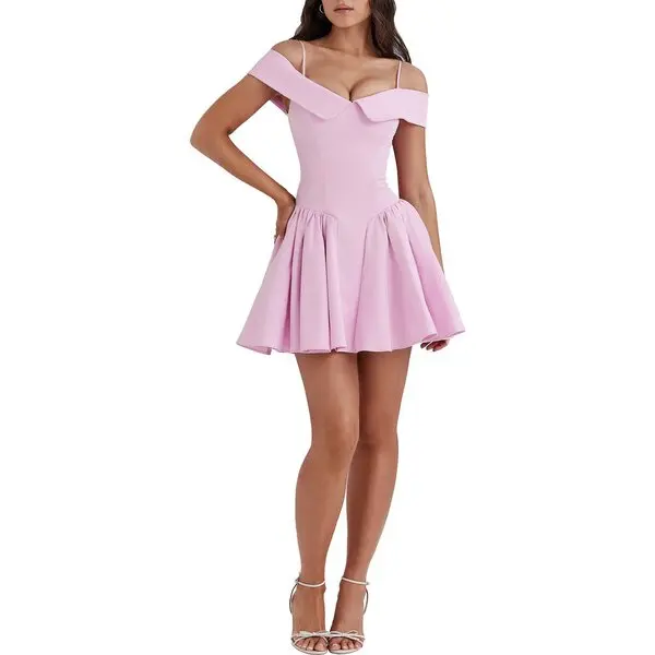 House Of Cb Elida Off-the-shoulder Mini Dress - Pirouette