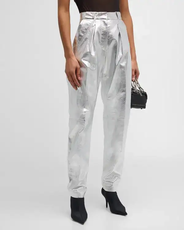 IRO PARIS Nil Metallic Leather Pants - Silver | Editorialist
