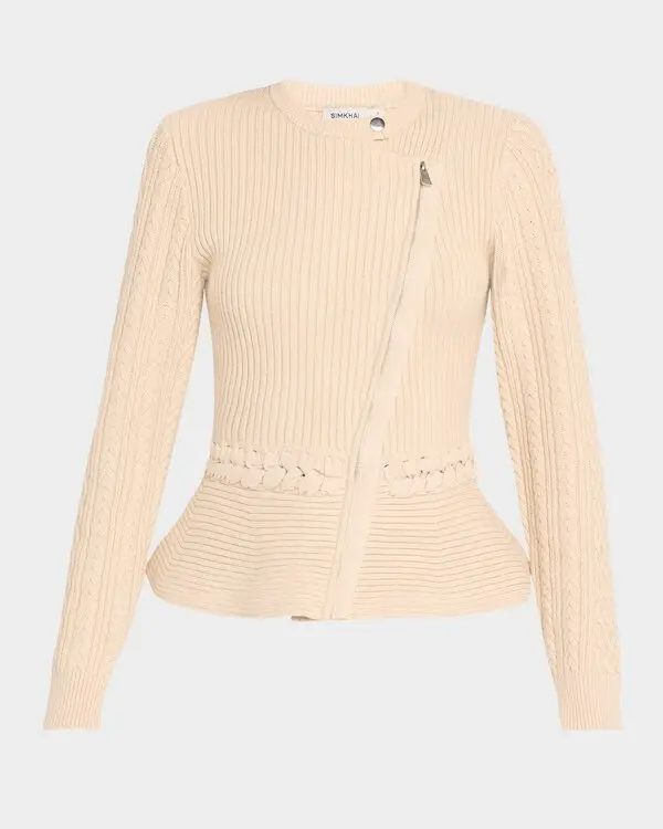 Simkhai Andi Mixed-knit Peplum Jacket - Stone
