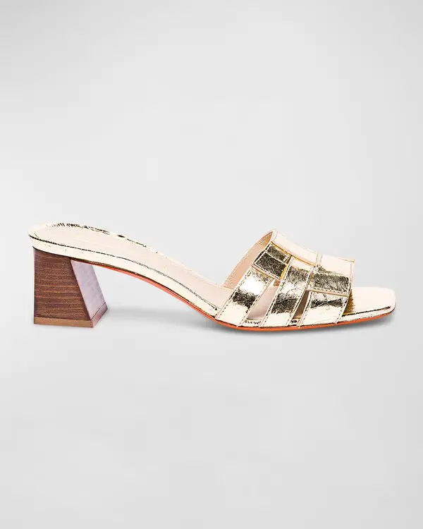 Santoni Venere Metallic Block-heel Mule Sandals - Gold
