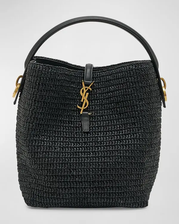 Saint Laurent Le 37 Raffia Bucket Bag - Black
