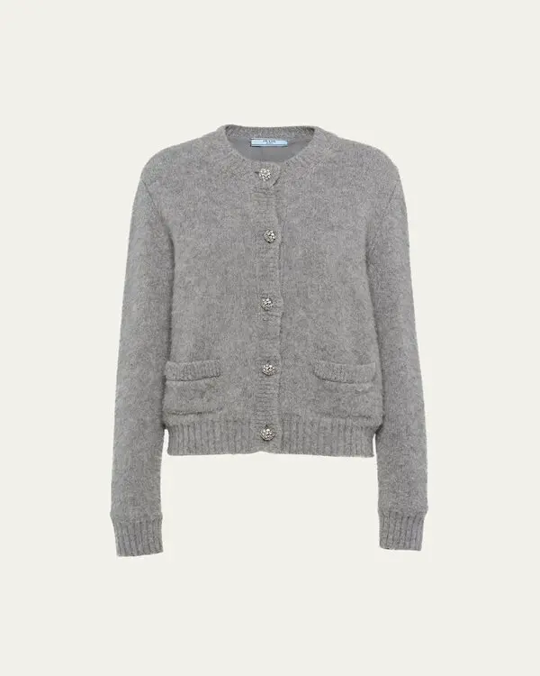 Prada Jeweled Button Cashmere Cardigan - Grigio