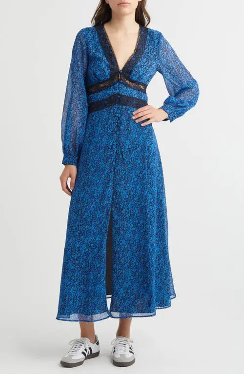 Topshop Floral Long Sleeve Midi Dress