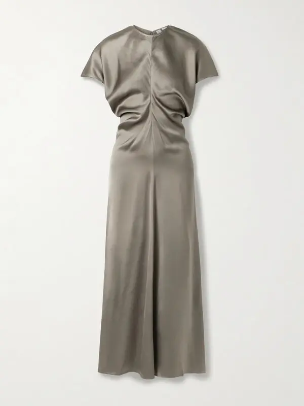 TOTÊME Draped Satin Maxi Dress - Taupe
