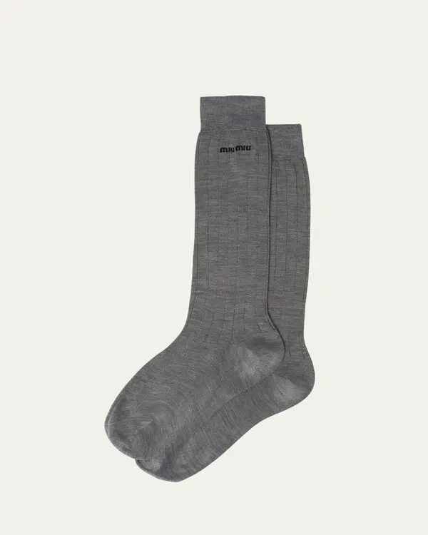 Miu Miu Logo-knit Silk Socks - Ardesia