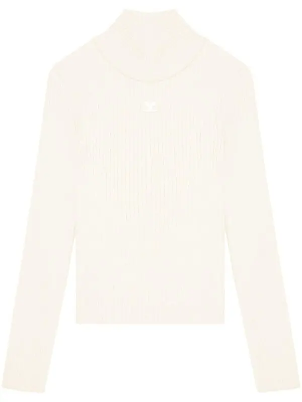 COURREGES Ribbed Jumper With Logo - Neutrals