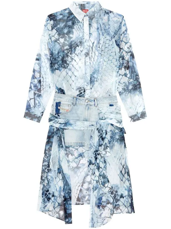 Diesel Snakeskin-print Midi Shirtdress