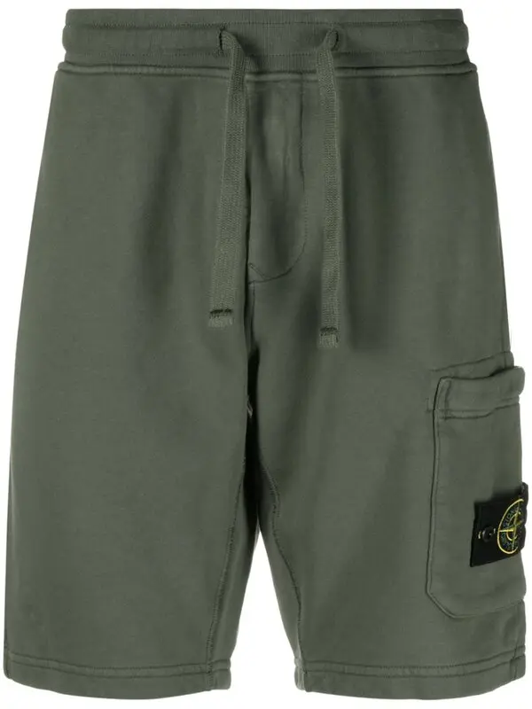 Stone Island Compass Appliqué Cotton Shorts - Green