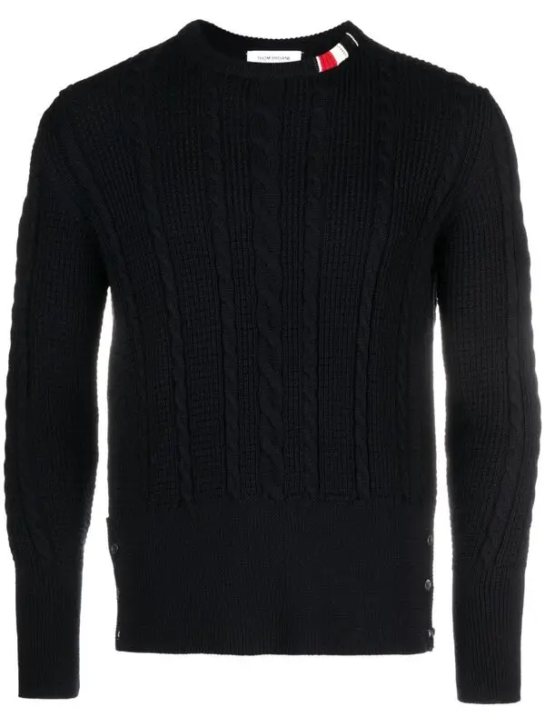 Thom Browne Rwb-stripe Cable-knit Wool Jumper - Blue
