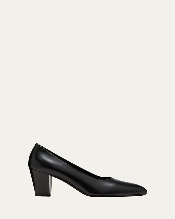 THE ROW Luisa Leather Block-heel Pumps - Black | Editorialist