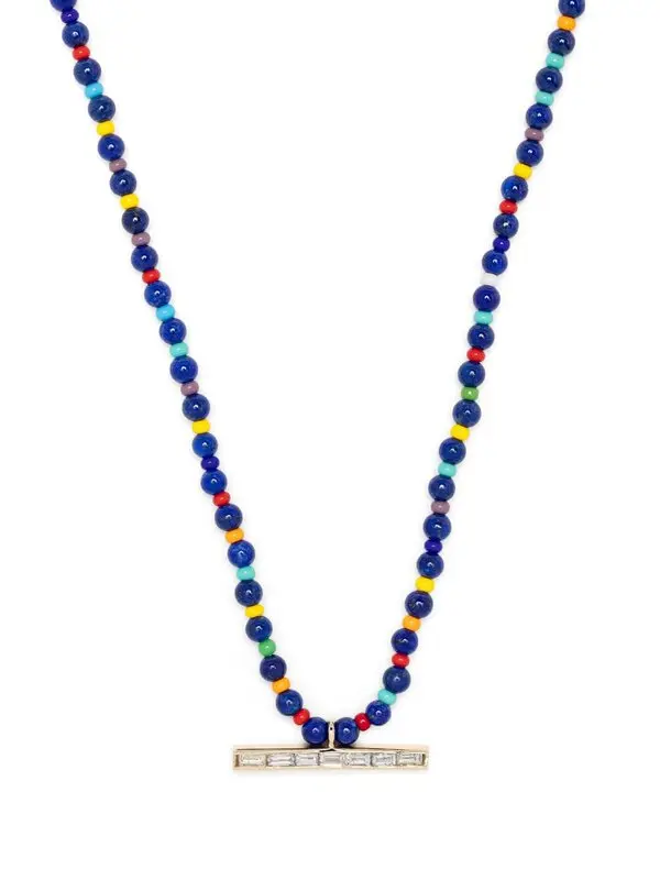 Luis Morais 14kt Yellow Diamond And Lapis Lazuli Beaded Necklace - Gold