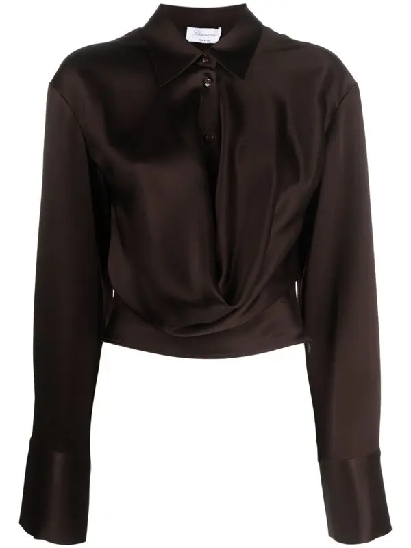 Blumarine Satin Buttoned Cropped Shirt - Brown