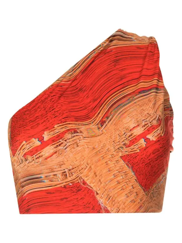 LENNY NIEMEYER Warped-print One-shoulder Bikini Top
