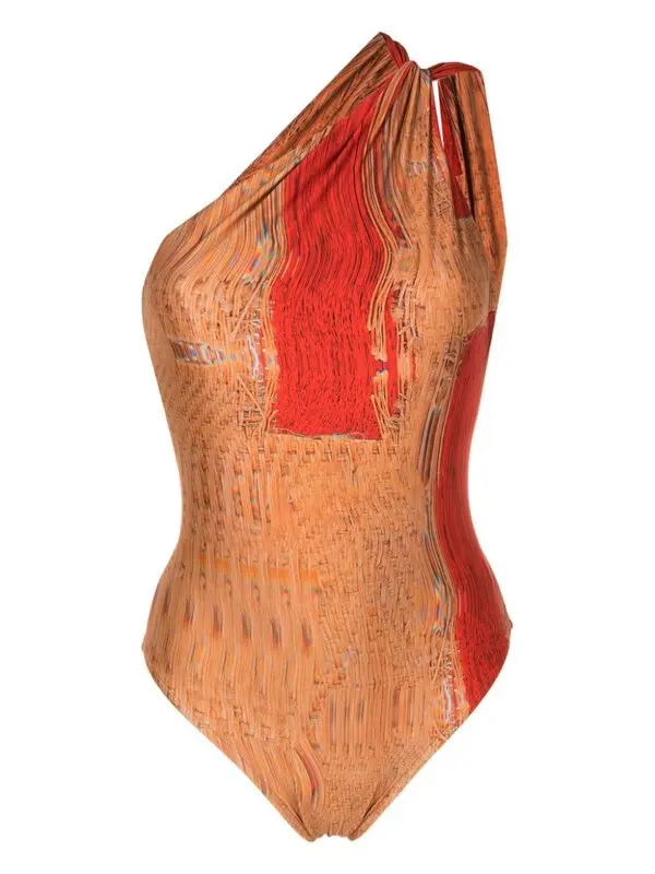 LENNY NIEMEYER Warped-print One-shoulder One-piece