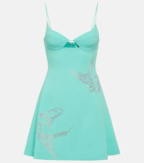 david koma crystal embellished mini dress CRYSTAL EMBROIDERED CROSS STRAP MINI DRESS  David Koma