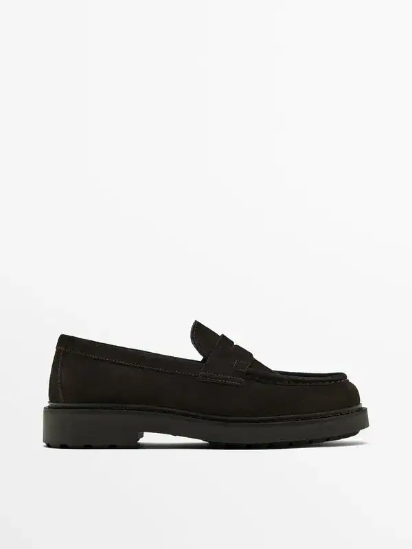 Massimo Dutti Dark Moc Toe Split Suede Loafers - Brown | Editorialist