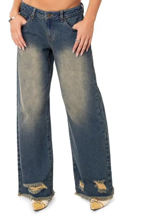 EDIKTED Orbit Washed Wide Leg Jeans - Blue | Editorialist
