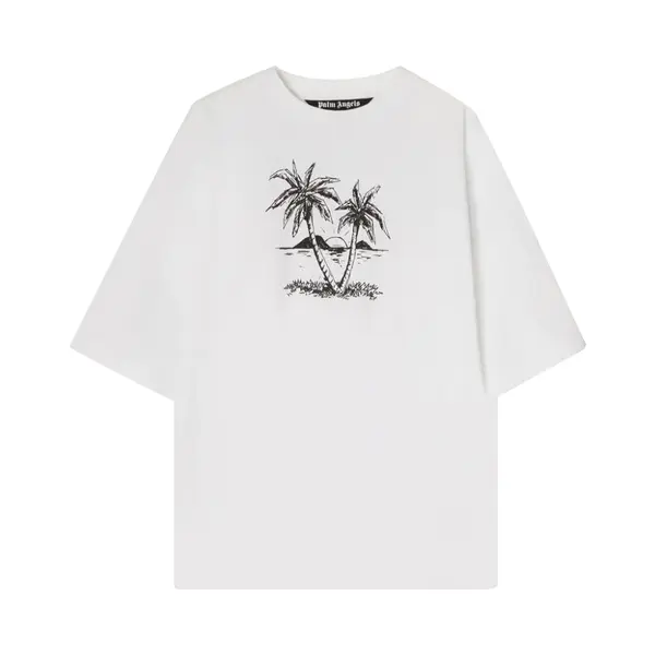 Palm Angels Sunset Palms Logo Over Tee 'optical - White