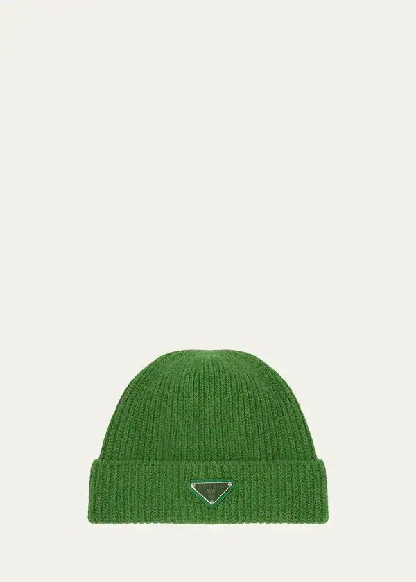 Prada Wool-cashmere Ribbed Beanie Hat With Symbole - F0002 Nero ...
