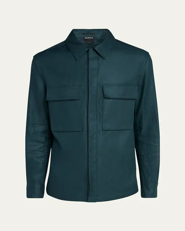 Zegna Oasi Linen Overshirt - Dark Green Solid