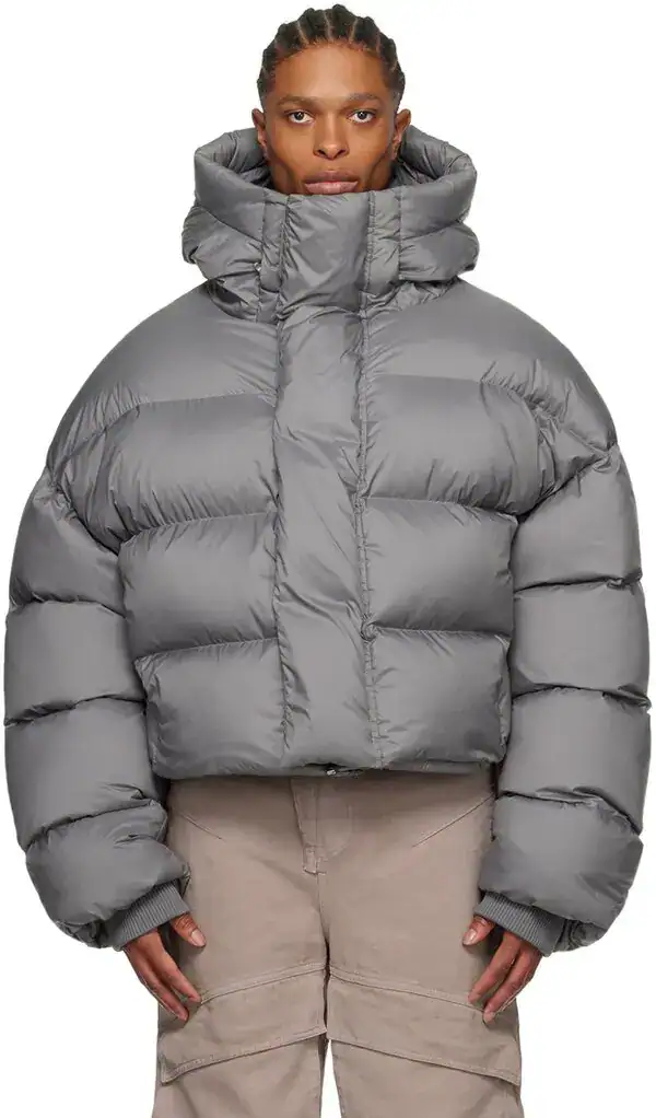 Entire Studios Gray Hooded Down Jacket In Tin - 39% Off | Editorialist