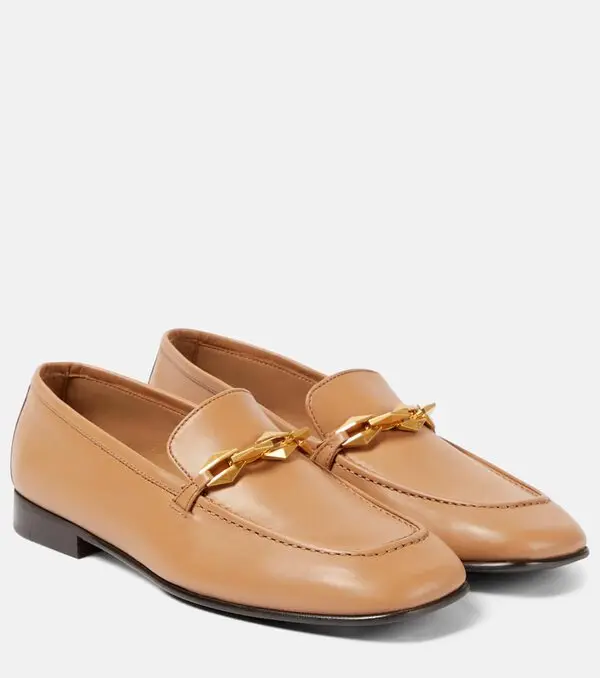 JIMMY CHOO Diamond Tilda Leather Loafers - Beige