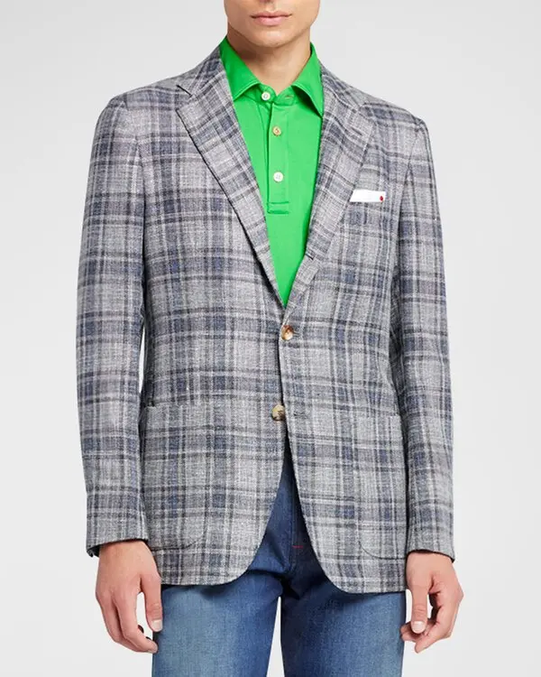 Kiton Cashmere-wool Plaid Sport Coat - Gry | Editorialist
