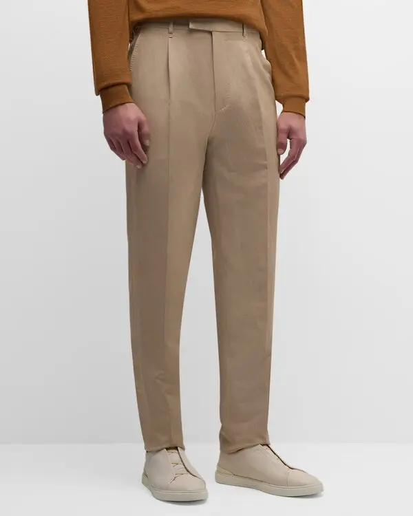 Zegna Wool And Linen Pleated Trousers