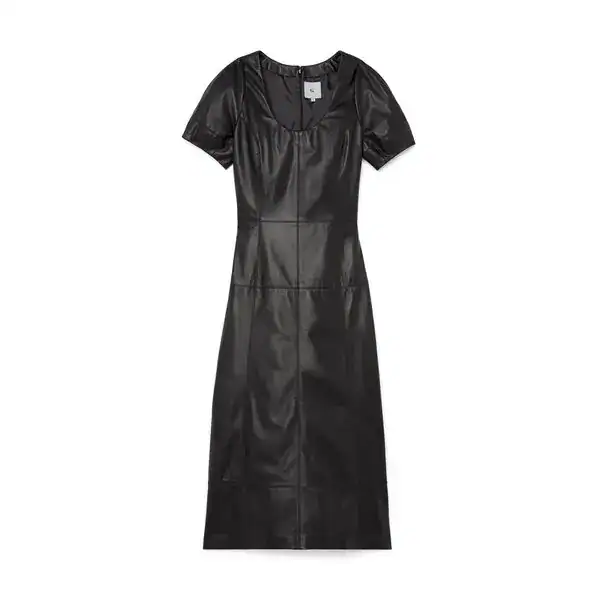Goop Macy Leather Puff-Sleeve Dress - Black | Editorialist