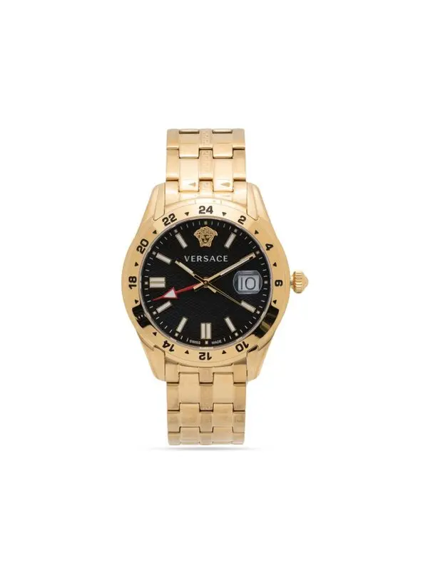 Versace Greca Time Gmt 41mm Bracelet Watch - Black