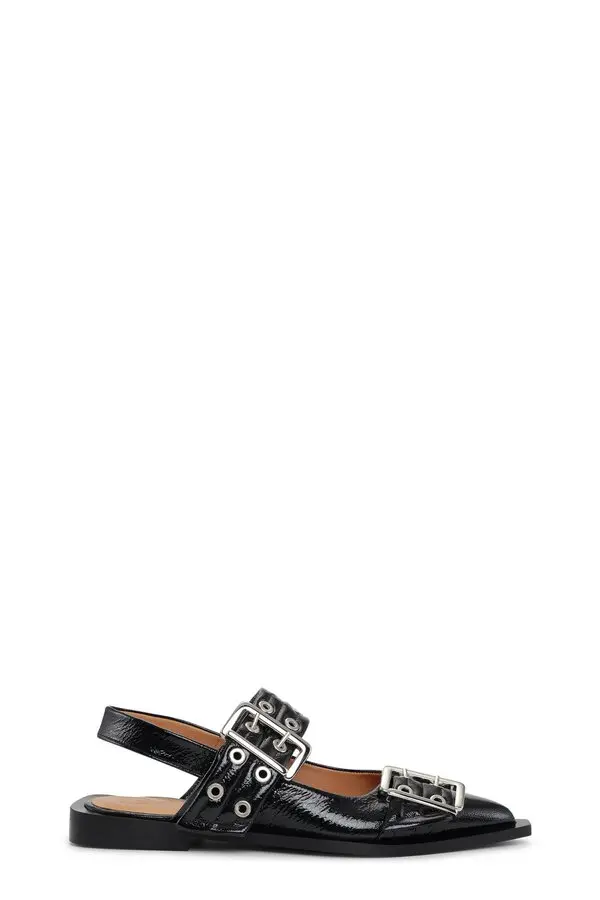 GANNI Feminine Buckle Ballerinas - Black
