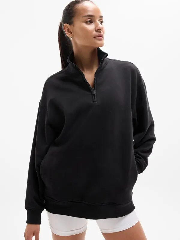 Athleta Forever Fleece 1/4 Zip Sweatshirt - Black