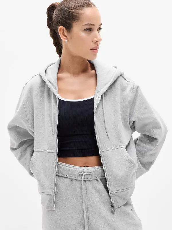 Athleta Forever Fleece Full Zip Sweatshirt - Grey